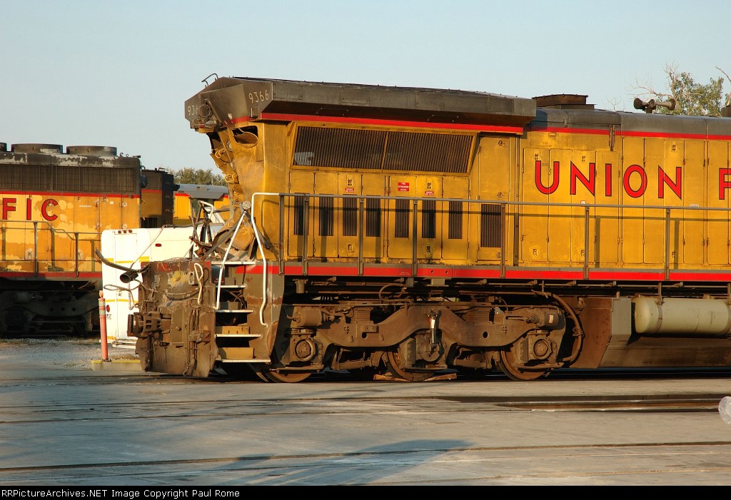 UP 9366 after colliding with a caboose